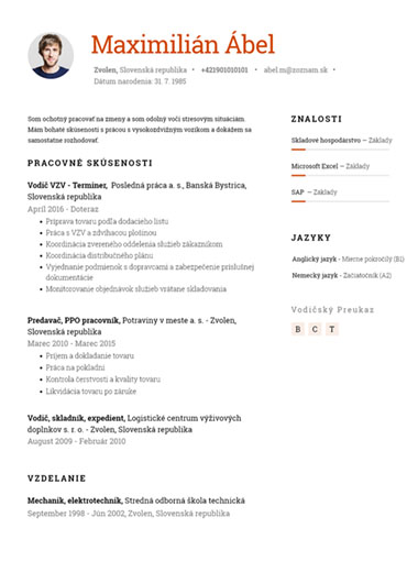 Vzhľad životopisu | PROFESIA.SK